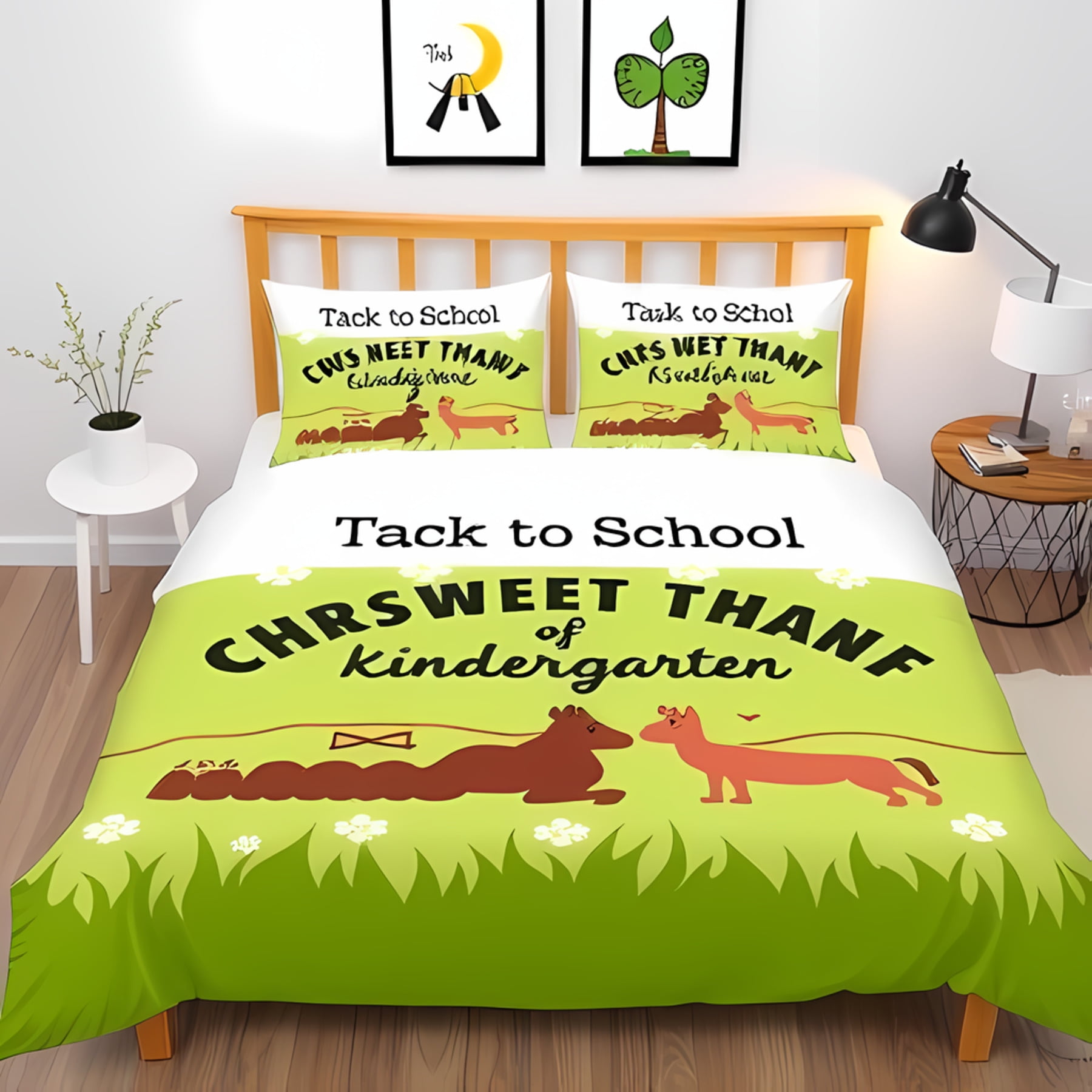 3-Piece Back-to-School Duvet Cover Set Cartoon Animals & Whimsical Text ...