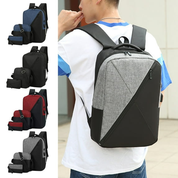 3-Piece Backpack Set with USB Charging Port, Large Capacity Travel ...