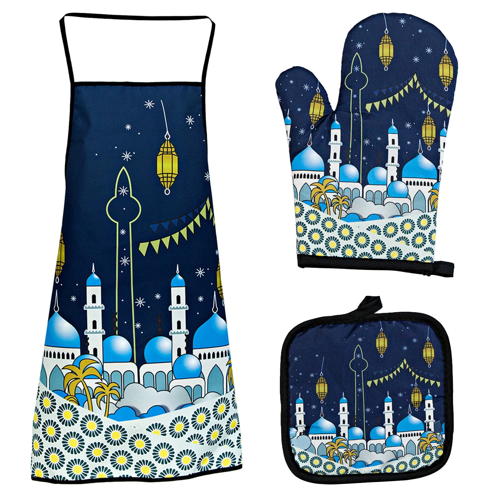 3-Piece Baking Insulation Set – Heat-Resistant Oven Gloves, Apron & Mat ...