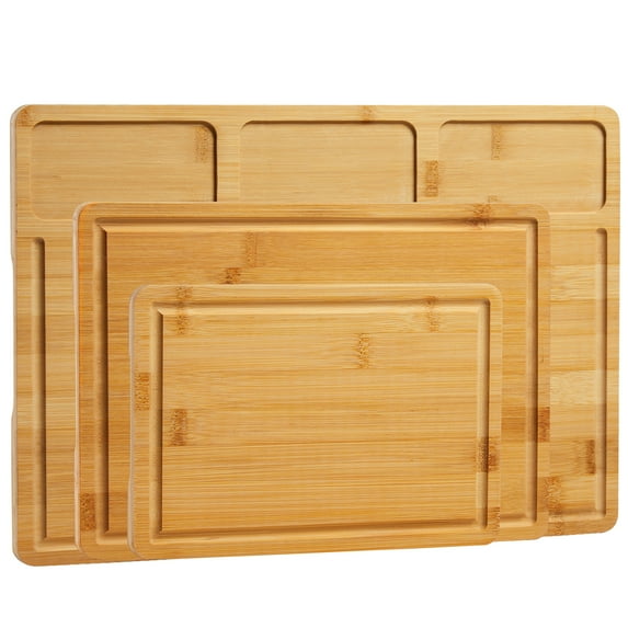 3-Piece Bamboo Cutting Board Set for Kitchen - Extra Large Sizes with Juice Groove, Durable ...