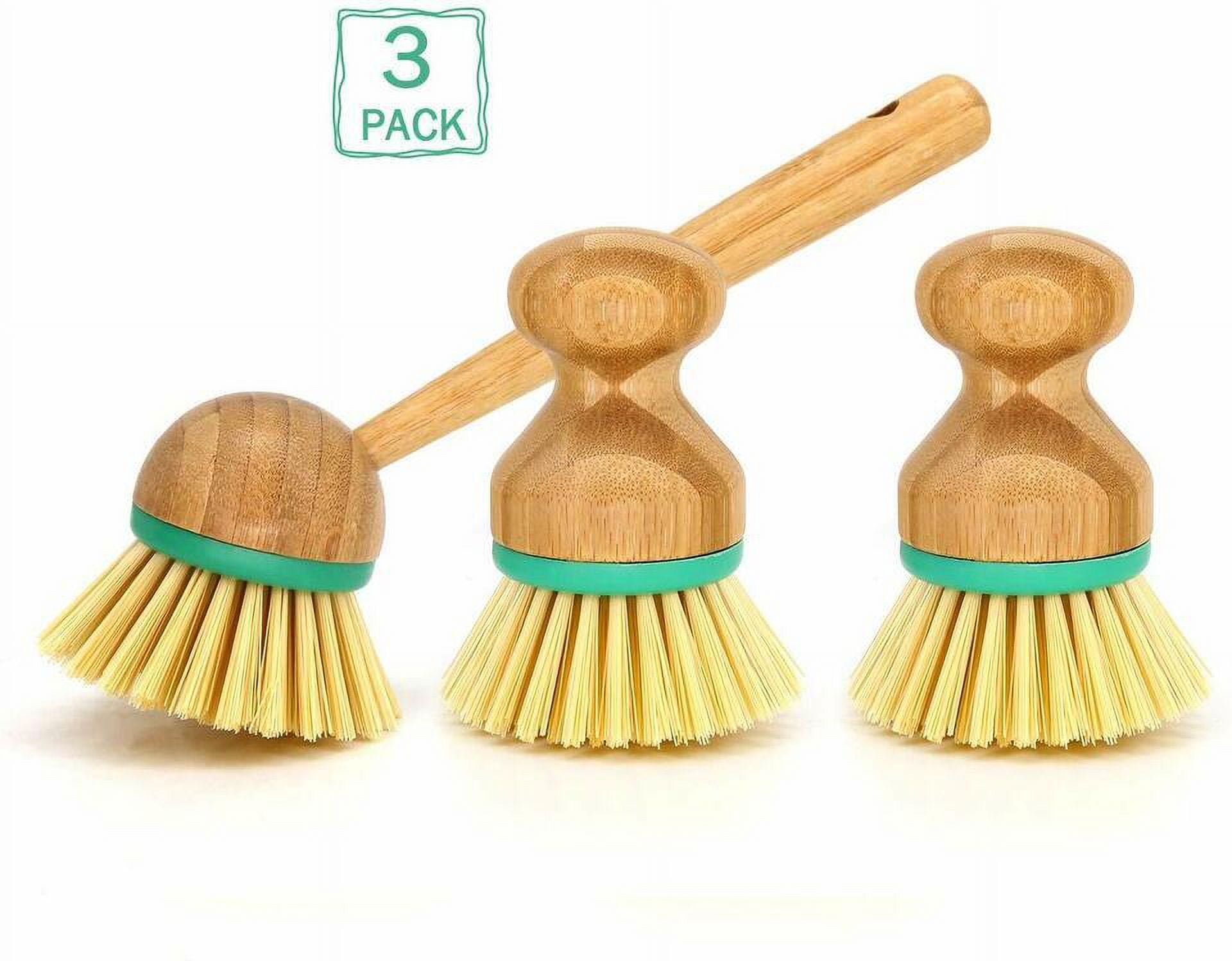 3 Piece Bamboo Dish Scrub Kitchen Cleaning Brush Scrubber Household ...