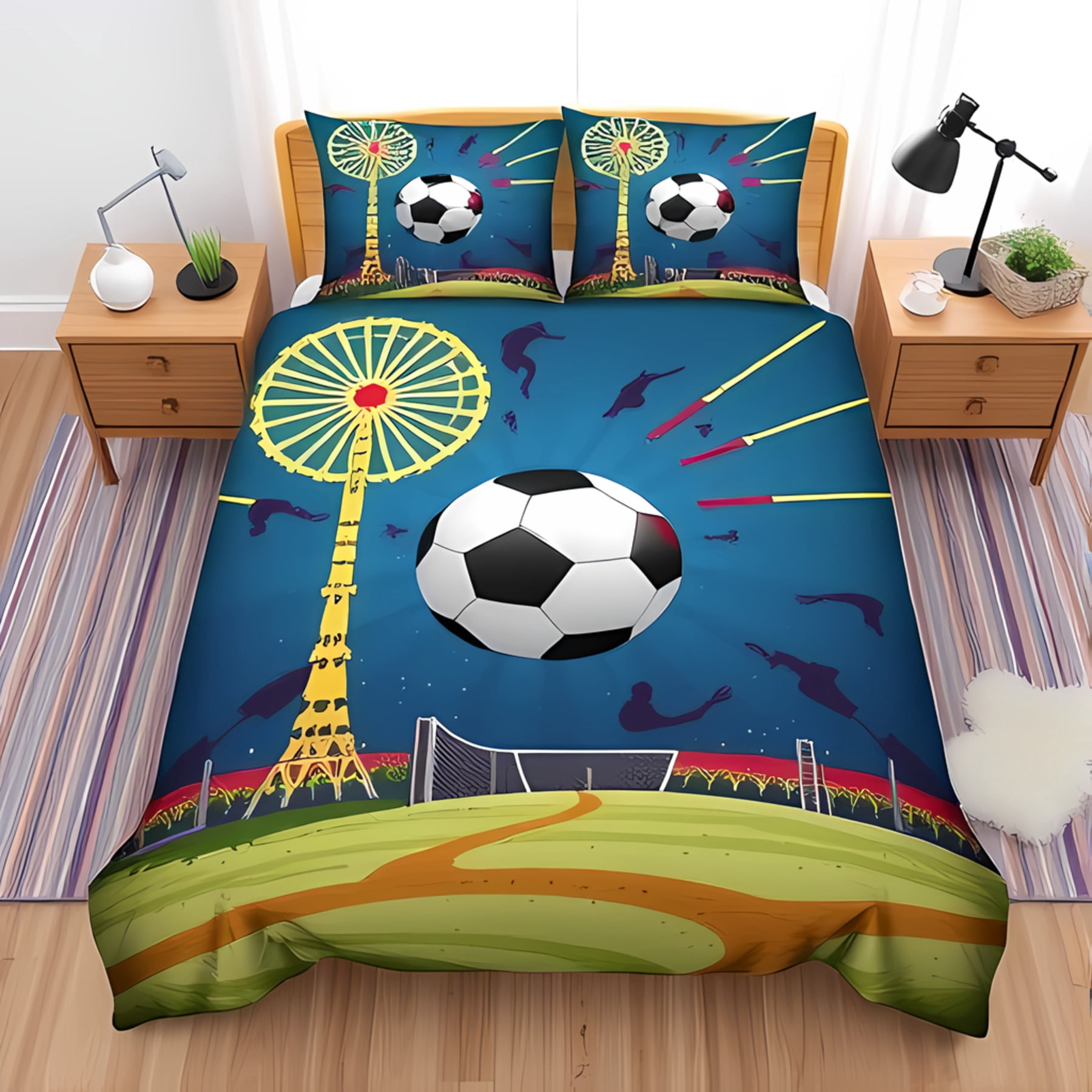 3-Piece Banana-Themed Duvet Cover Set - Soccer Ball Design with Player ...