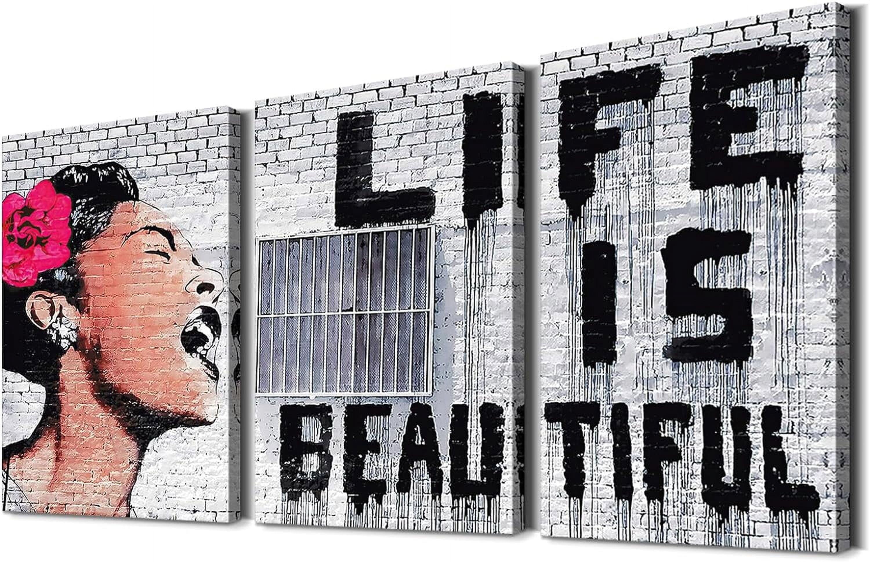3 Piece Banksy Wall Art Graffiti Wall Art Life is Beautiful Graffiti ...