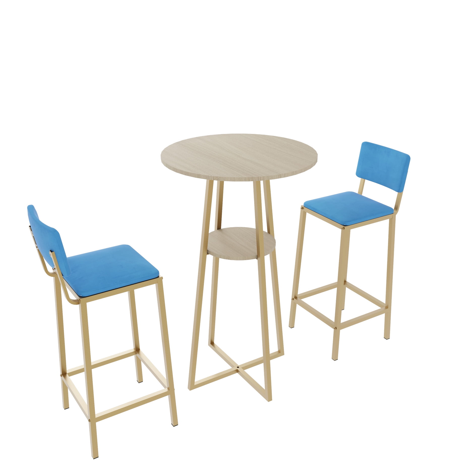 3 Piece Bar Table And Chair - Golden Frame, Sponge Seating ...
