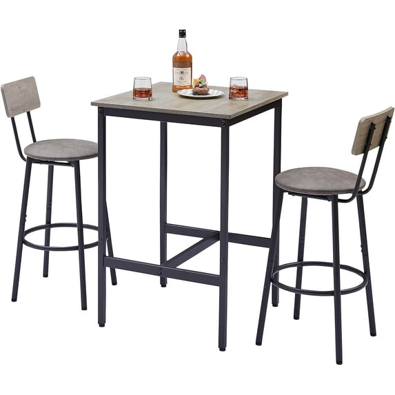 3-Piece Bar Table and Chairs Set, Dining Table Set with 2 PU Bar Stools ...