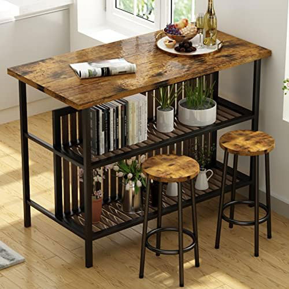 3 Piece Bar Table and Chairs Set, Industrial Bar Table Set for 2 ...