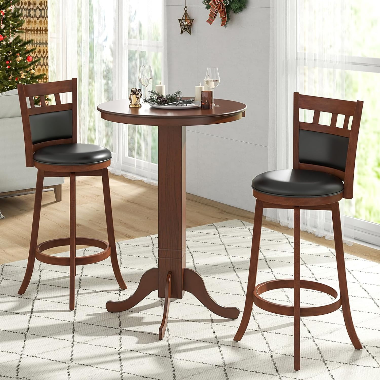 3 Piece Bar Table and Chairs Set, Round Counter Height Table, 2 ...