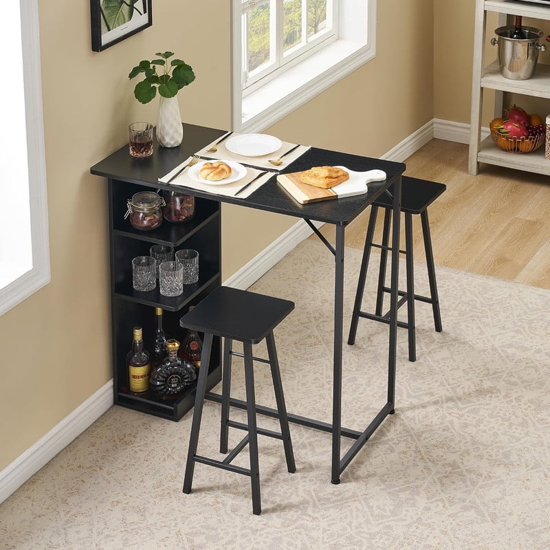 3-Piece Bar Table and Chairs Set, Space-Saving Dining Table with ...