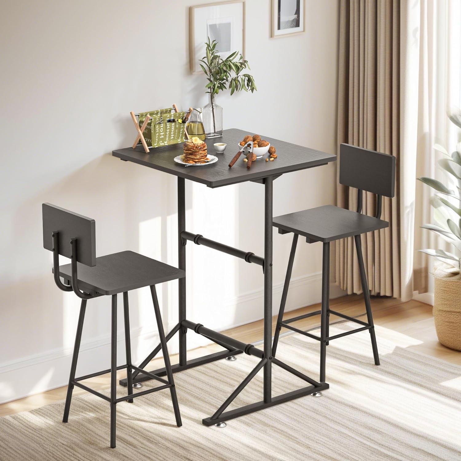 3-Piece Bar Table Chairs, Square Counter Height Bistro Dinette Sets ...