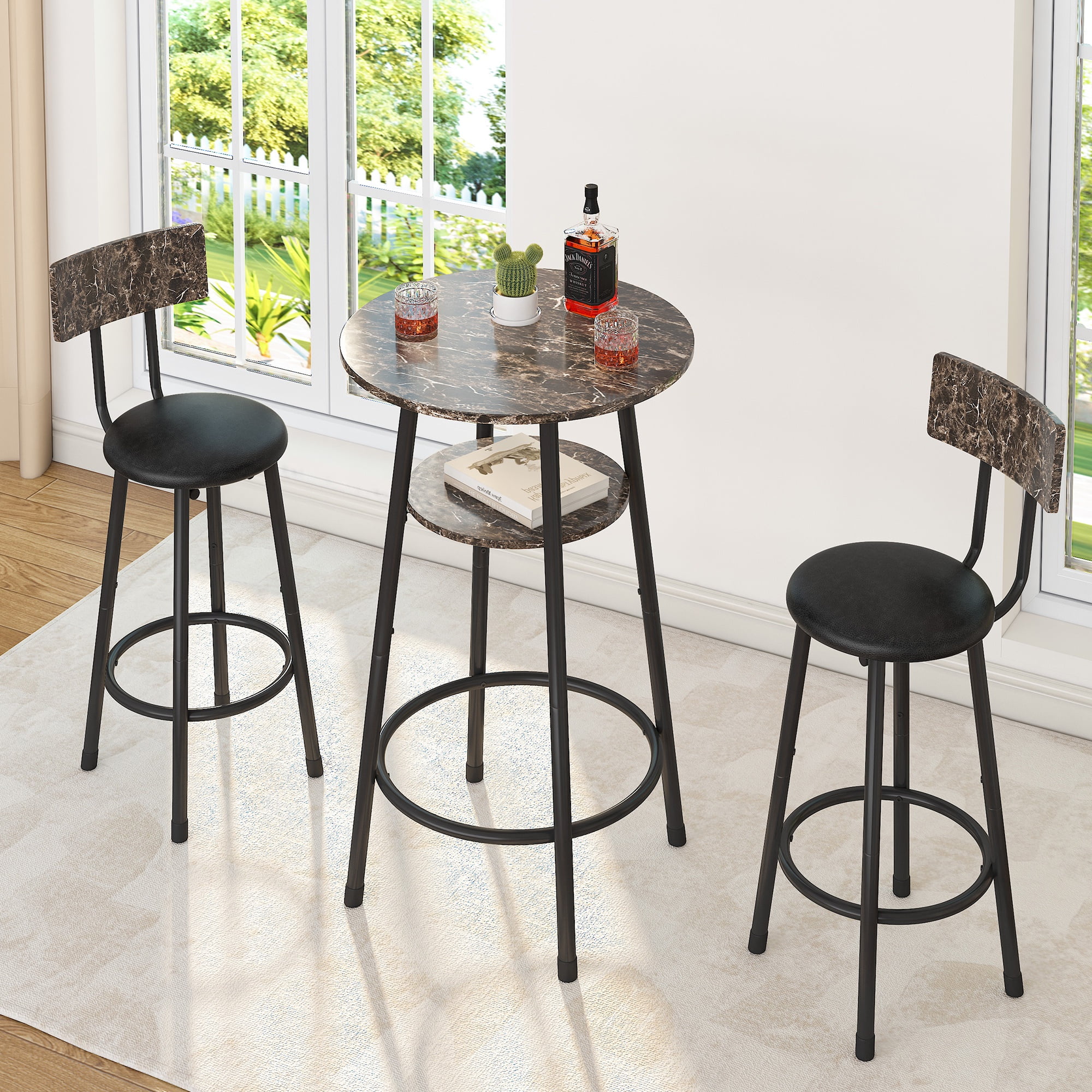 BTMWAY 3 Piece Pub Table Set, Counter Height Dining Set with Chairs ...