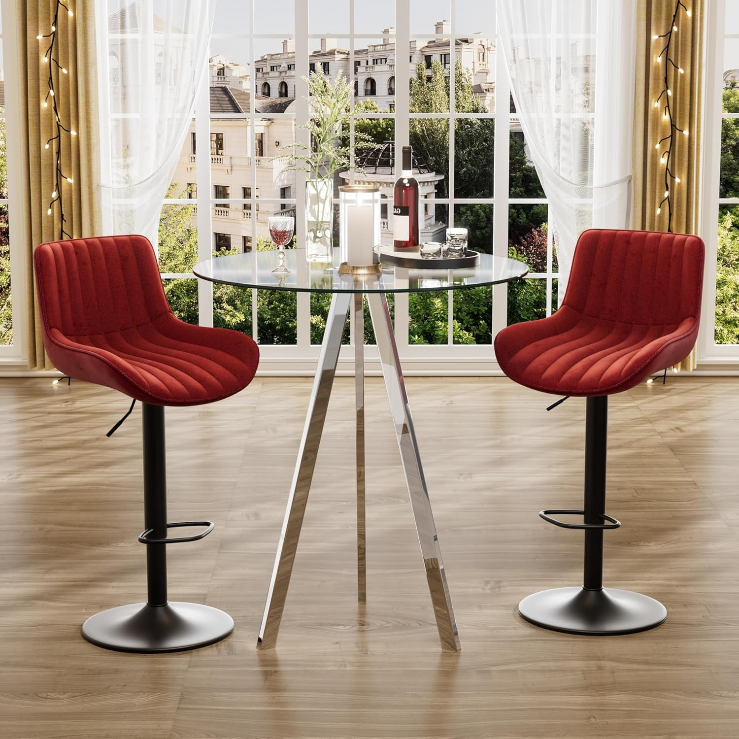 3-Piece Bar Table Set Bistro Table with Height-Adjustable Swivel Bar ...
