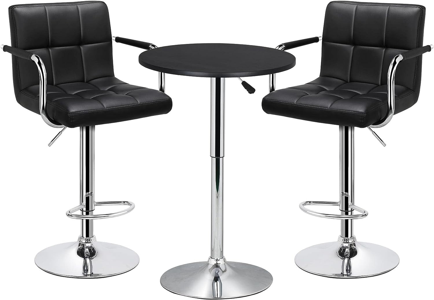 3-Piece Bar Table Set Round Bar Table and PU Leather Adjustable Swivel ...