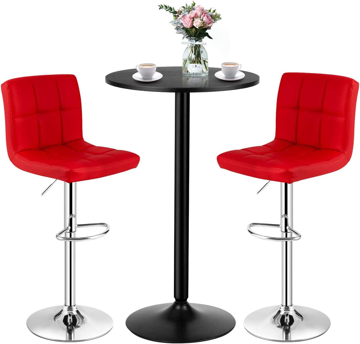 3-Piece Bar Table Set, Round Cocktail Table and PU Leather Adjustable ...