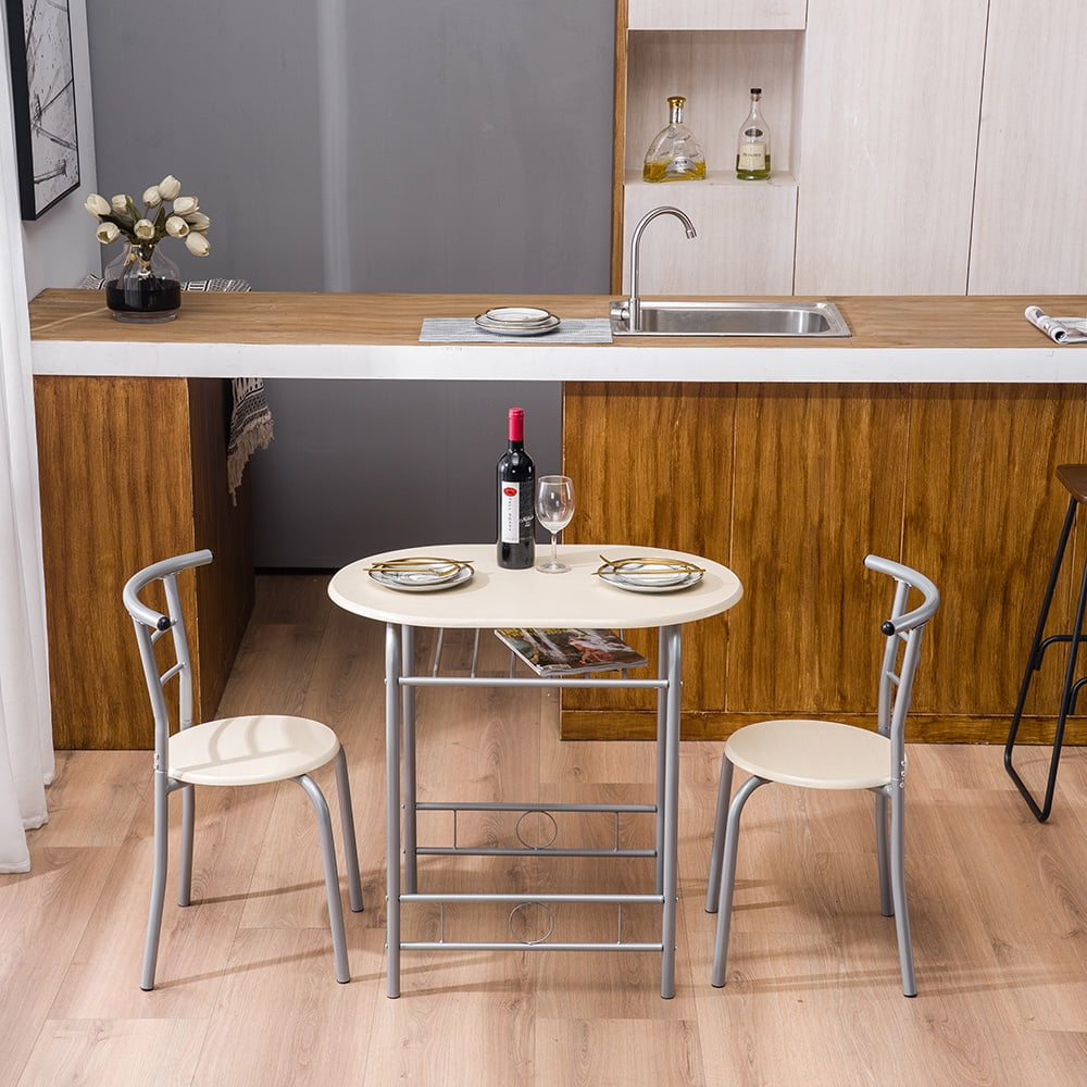3 Piece Bar Table Set, Small Space Table Set for 2, Wooden Pub Table ...