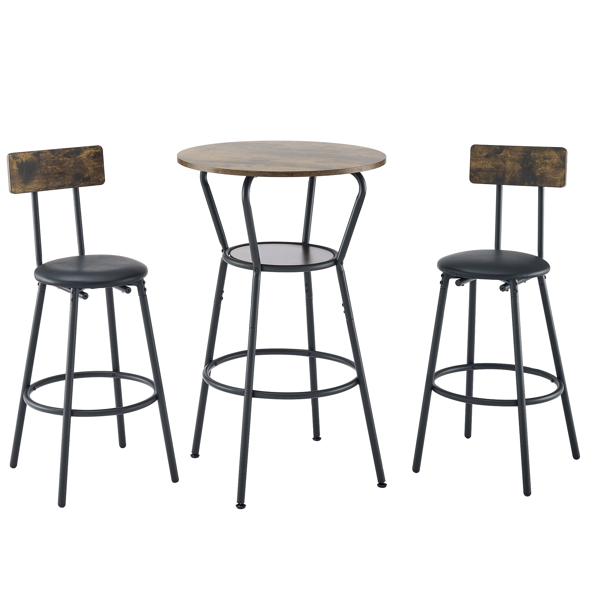 3 Piece Bar Table and Stool Set, Metal Framed Round Bar Table with ...