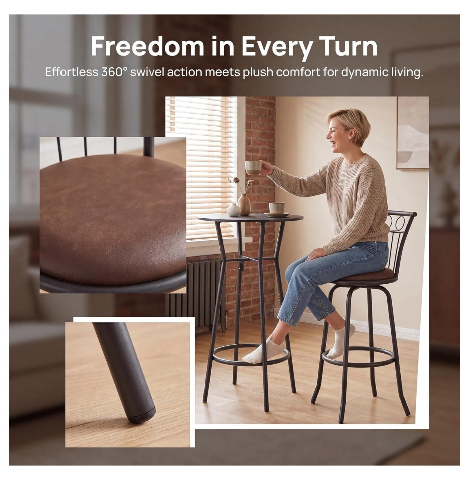 3 Piece Bar Table and Stool Set,23.6" Round Pub Table with 2 Bar Stools ...