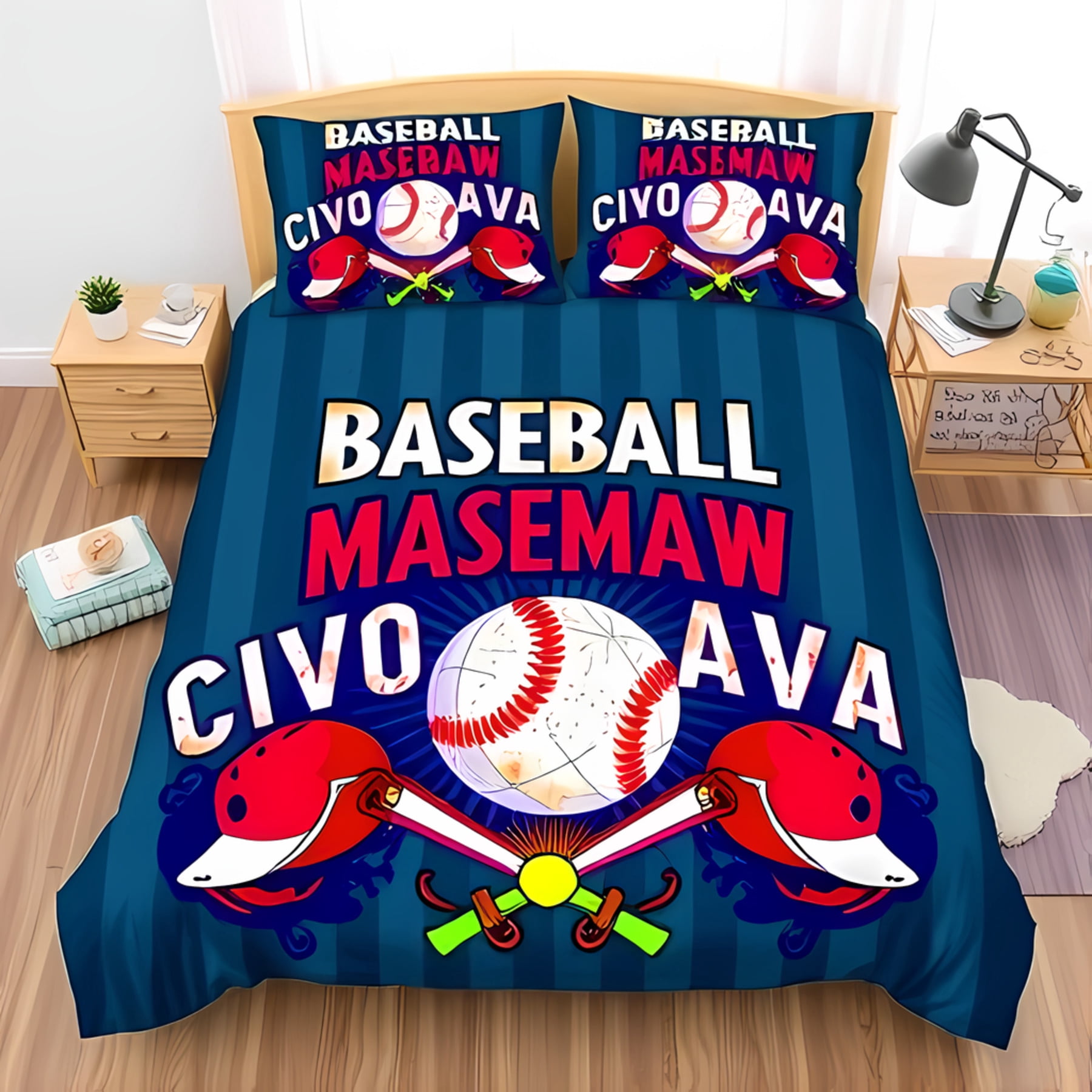 3-Piece Baseball Themed Duvet Cover Set - Colorful Comforter with ...