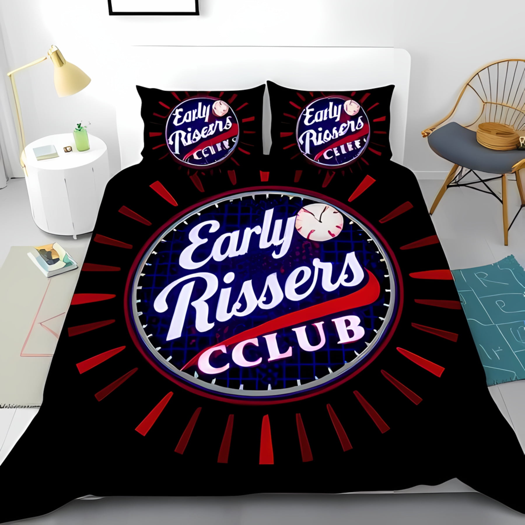 3-Piece Baseball Themed Duvet Cover Set with " Early Risers Club ...