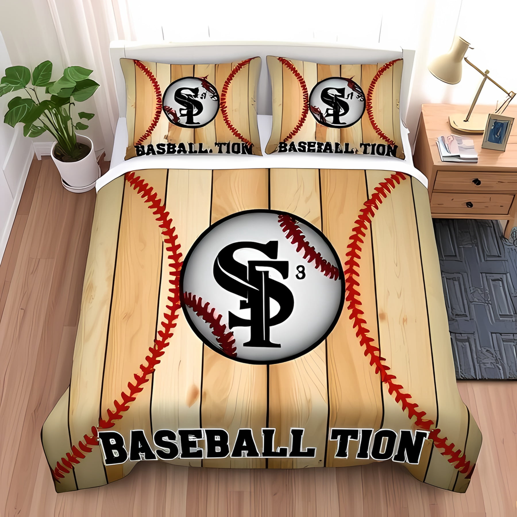 3-Piece Baseball-Themed Duvet Cover and Pillowcase Set - Stylish SF ...