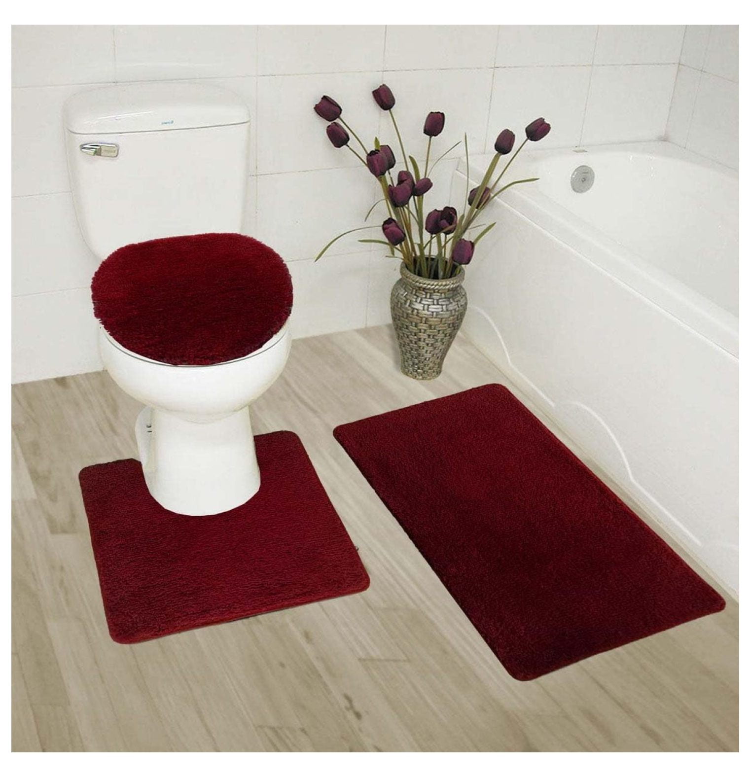 3 Piece Basic Polyester Ultra Plush Rugs Set with Toilet Lid Cover ...
