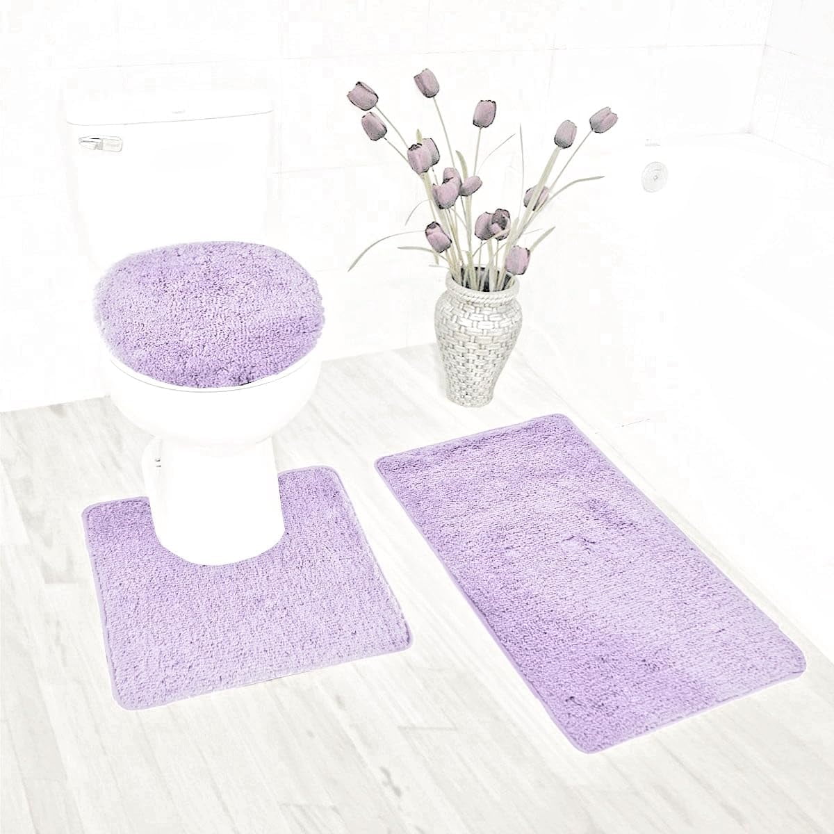 3 Piece Basic Ultra Plush Rugs Set with Toilet Lid Cover Bathroom Set ...