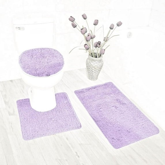 3 Piece Basic Ultra Plush Rugs Set with Toilet Lid Cover Bathroom Set ...