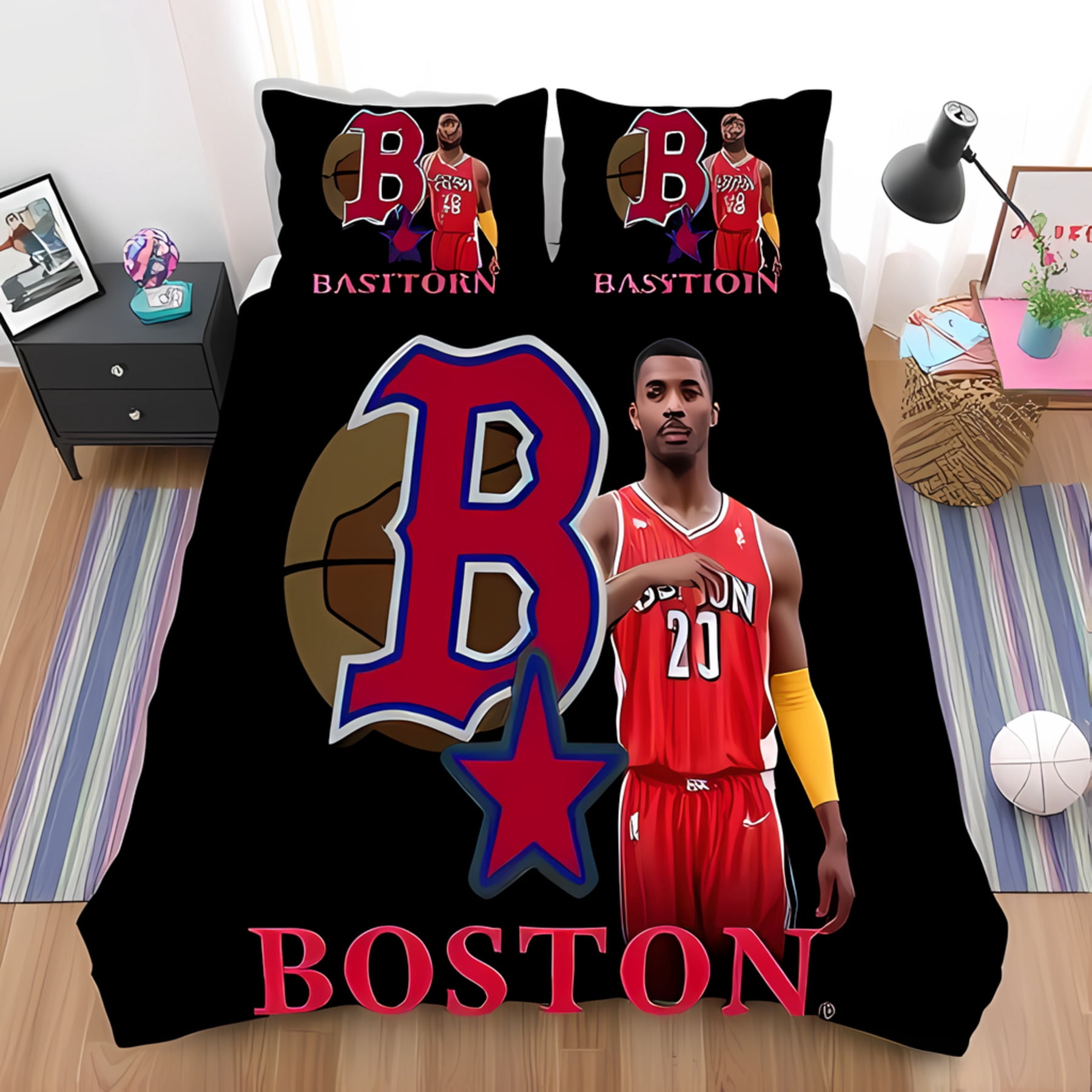 3-Piece Basketball Duvet Cover Set - Bold Letter 'B' Design with ...