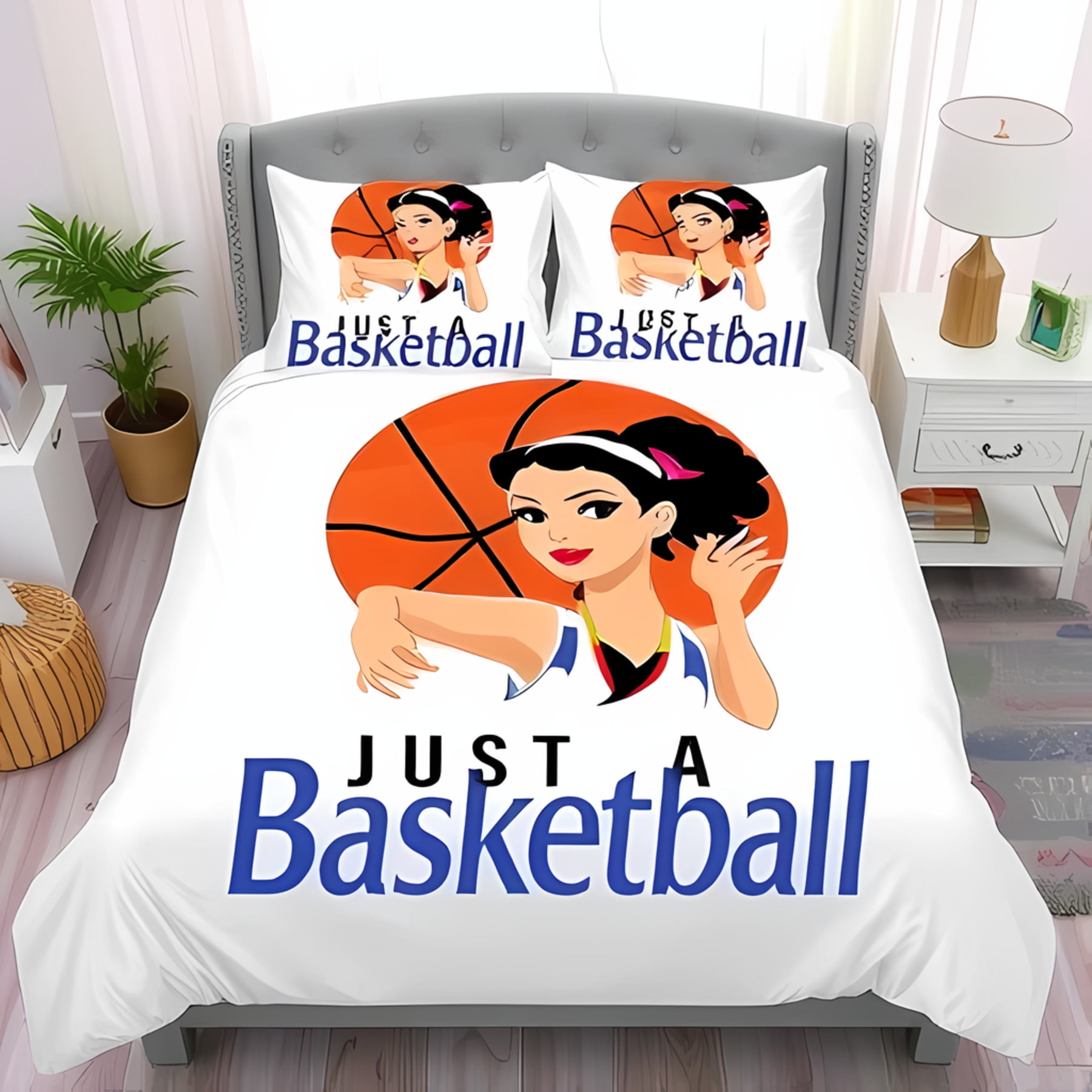 3-Piece Basketball Duvet Cover Set - " Just A Basketball " Design with ...