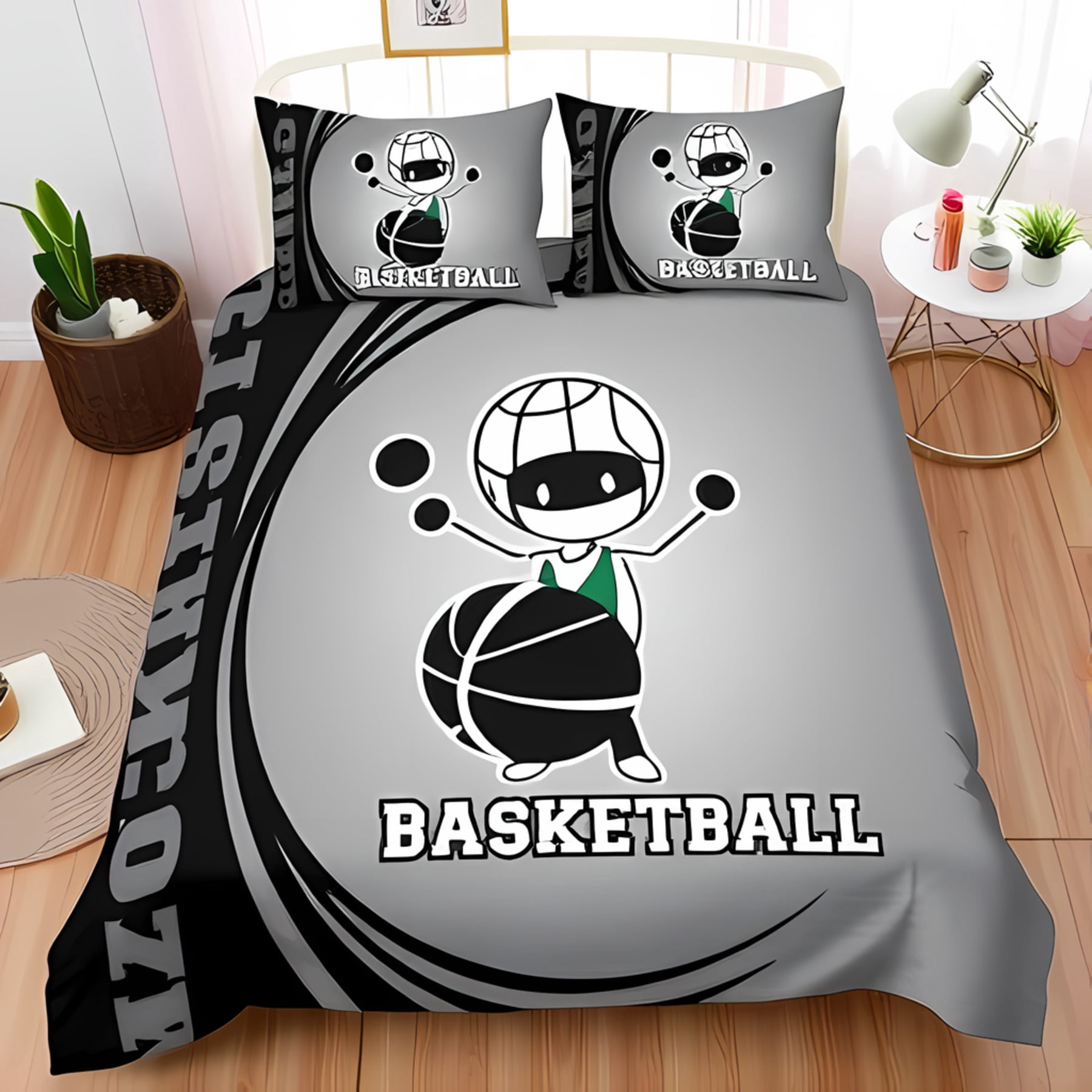 3-Piece Basketball Duvet Cover Set - Playful Cartoon Dribbler Design in ...