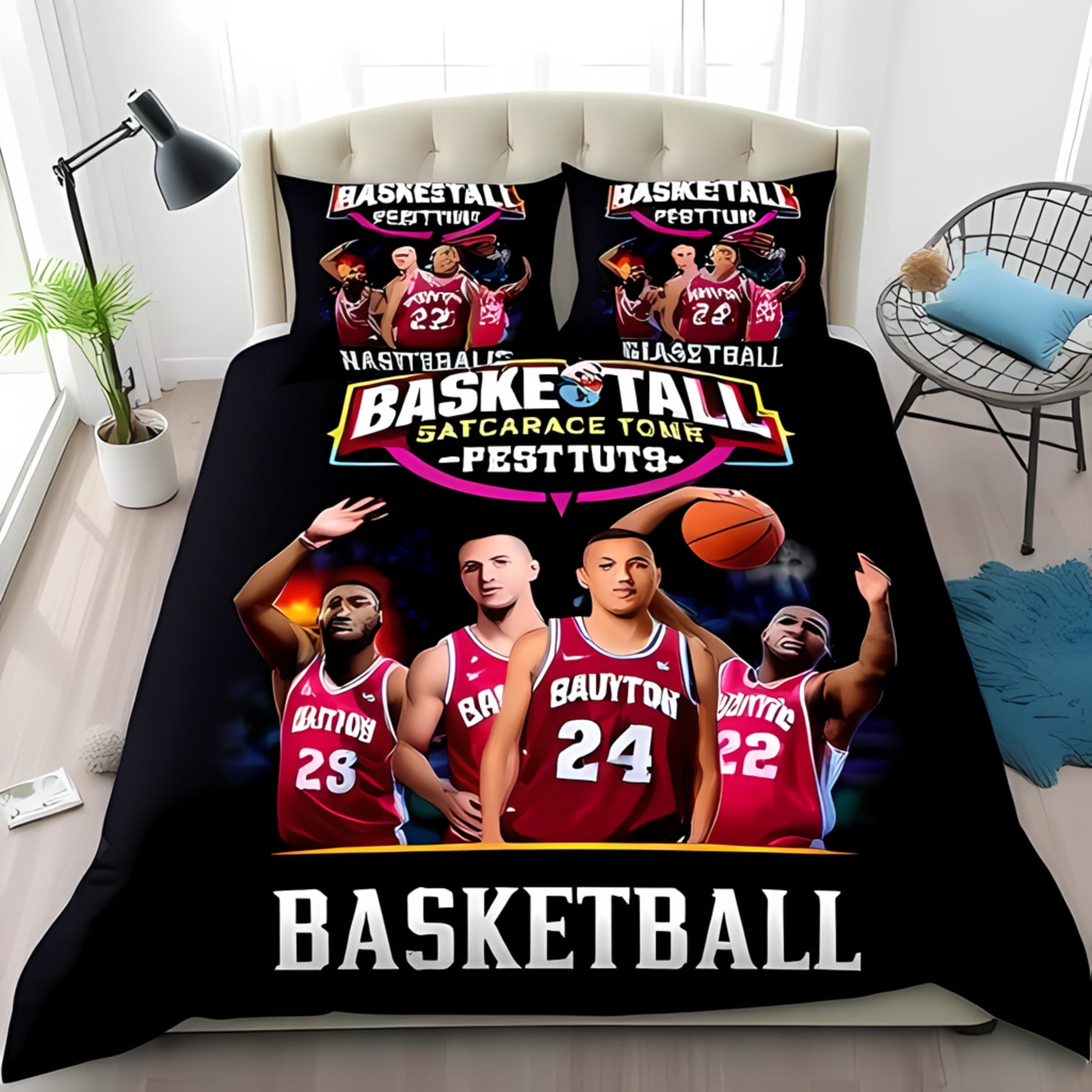 3-Piece Basketball Duvet Cover Set - Vibrant Action Design with Players ...
