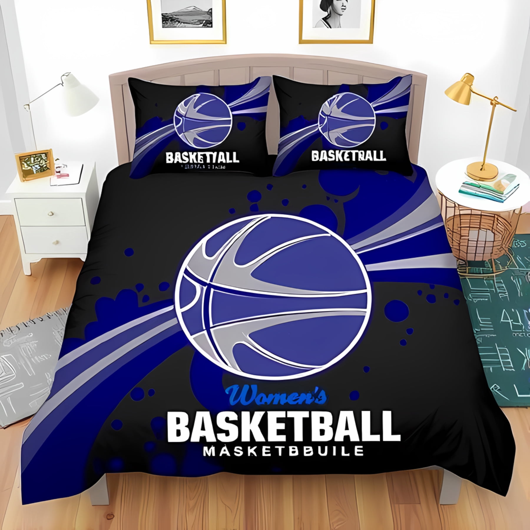 3-Piece Basketball Duvet Cover Set for Women - Bold Graphic Design with ...