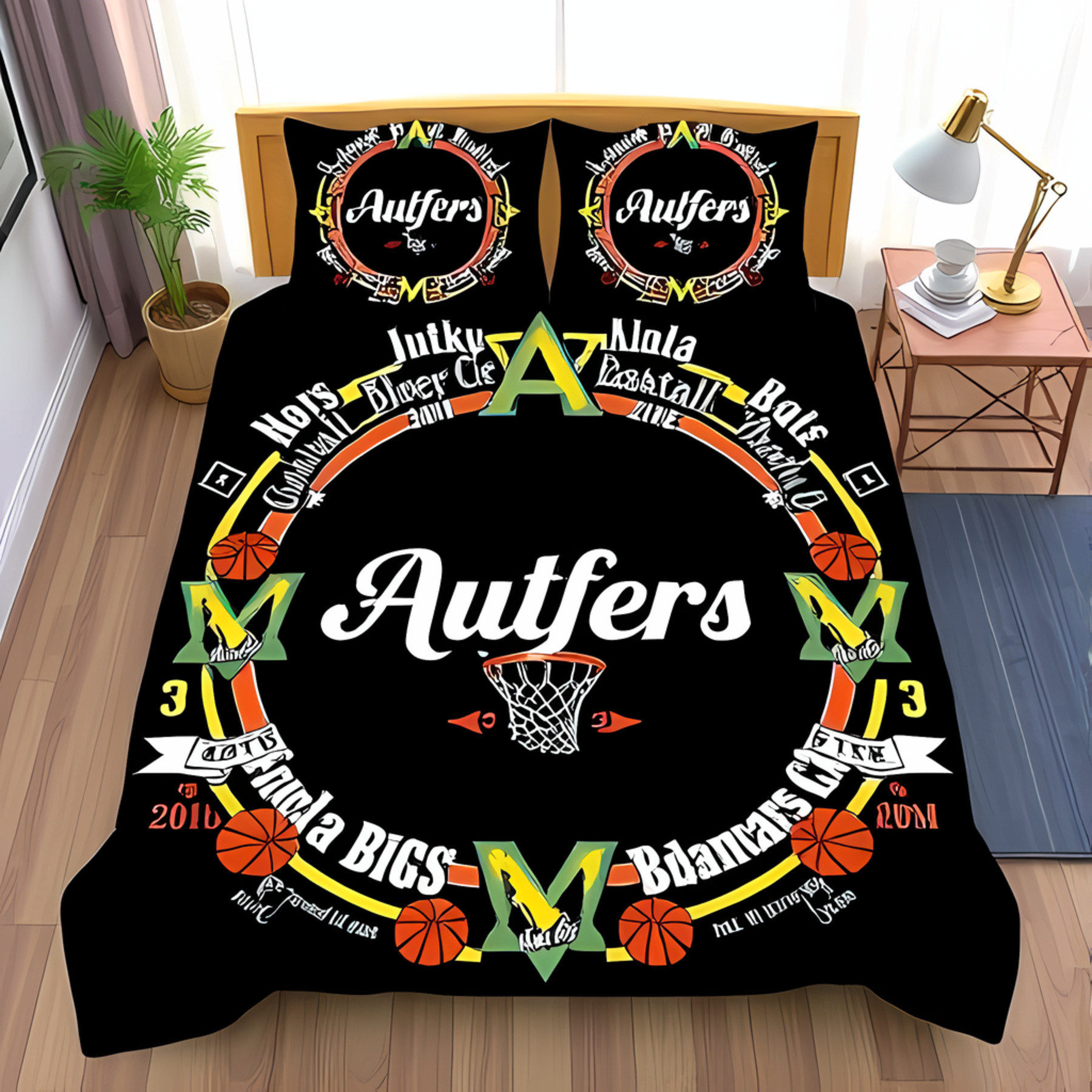 3-Piece Basketball Theme Duvet Cover Set - Black Bedspread with ...
