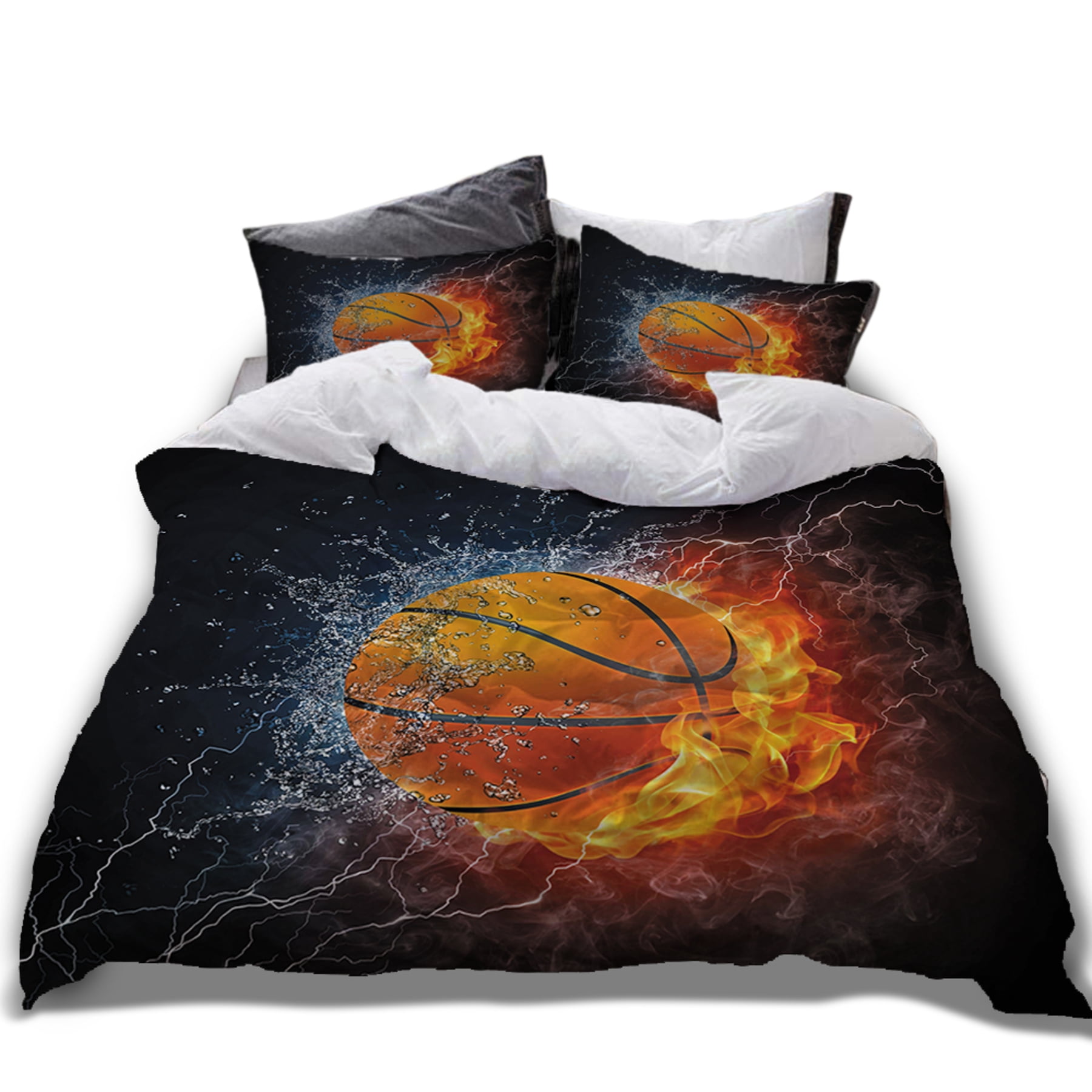 3-Piece Basketball Themed Duvet Cover Set - Fiery Orange Design with ...