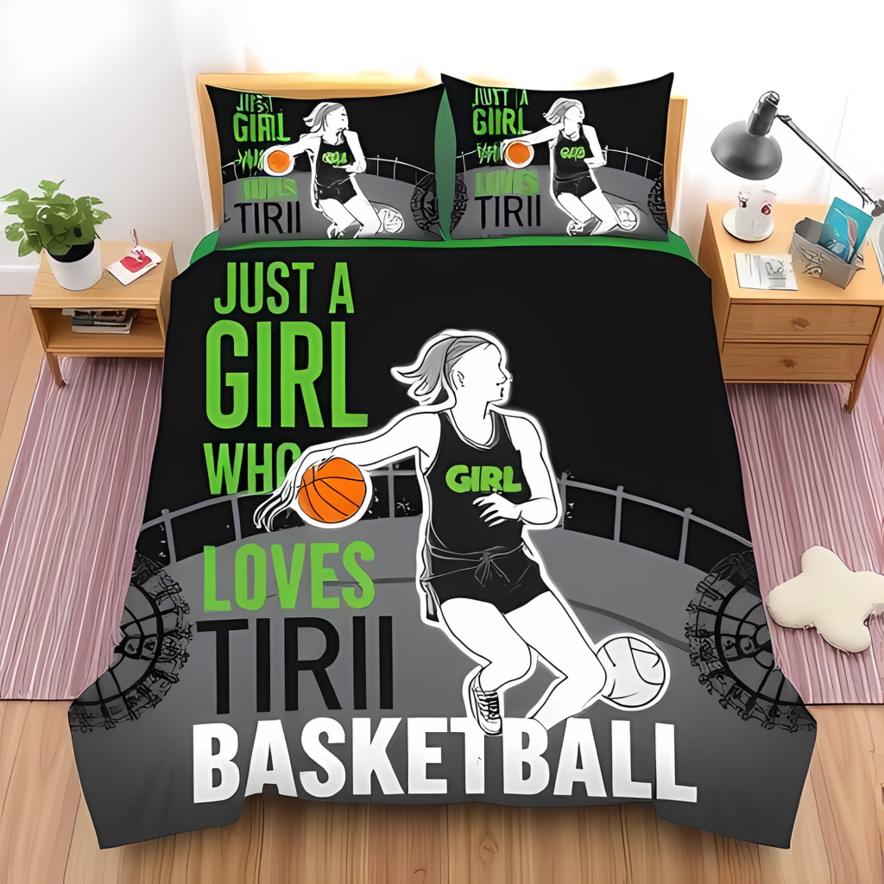 3-Piece Basketball Themed Duvet Cover Set - "Just a Girl Who Loves ...