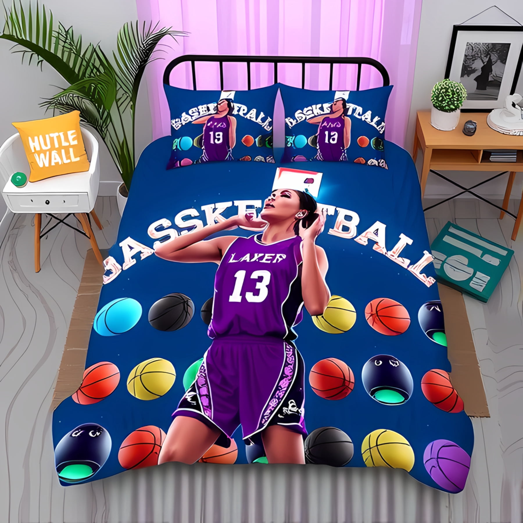 3-Piece Basketball-Themed Duvet Cover Set - Purple Jersey #13 with ...
