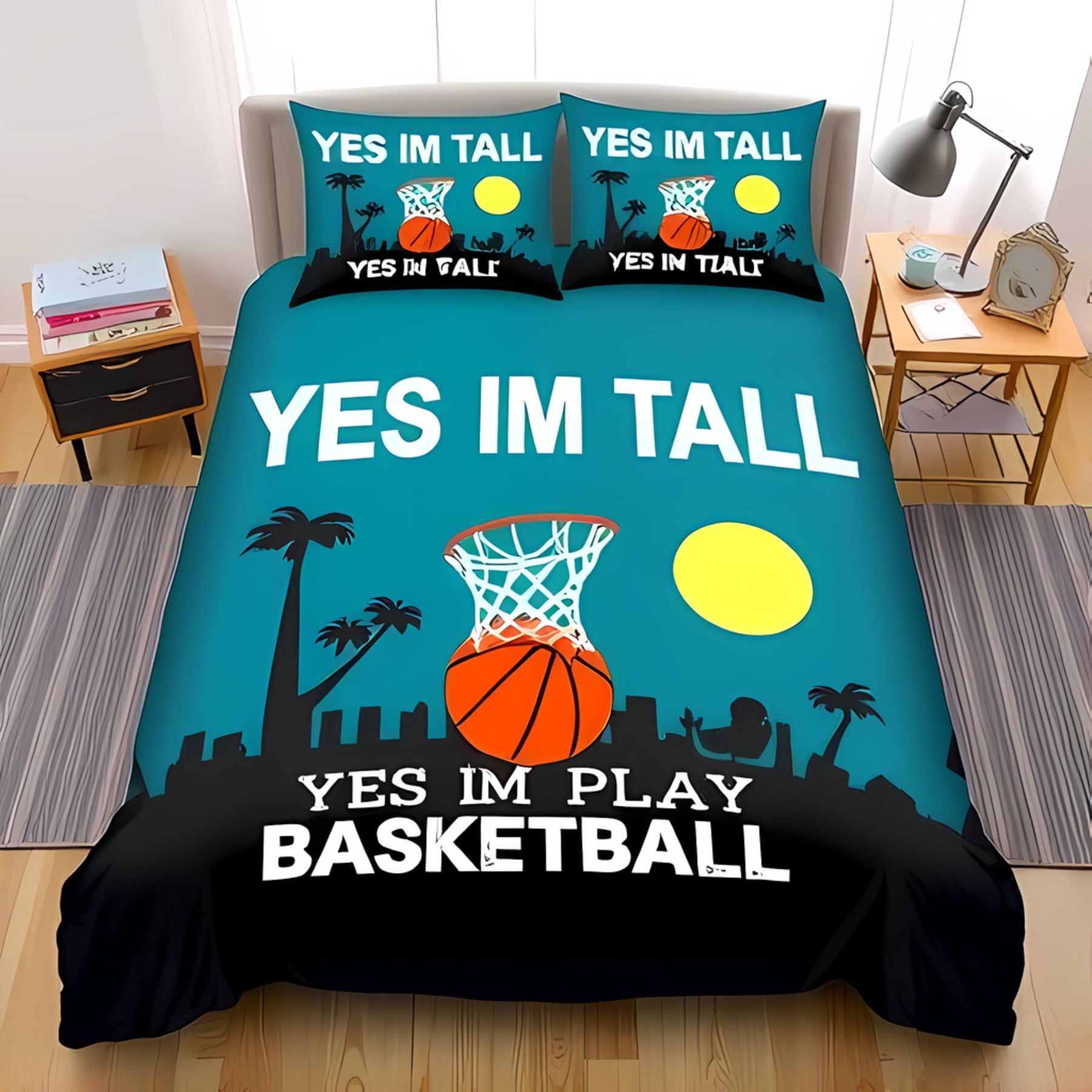 3-Piece Basketball Themed Duvet Cover Set - "YES I'M TALL" Design with ...