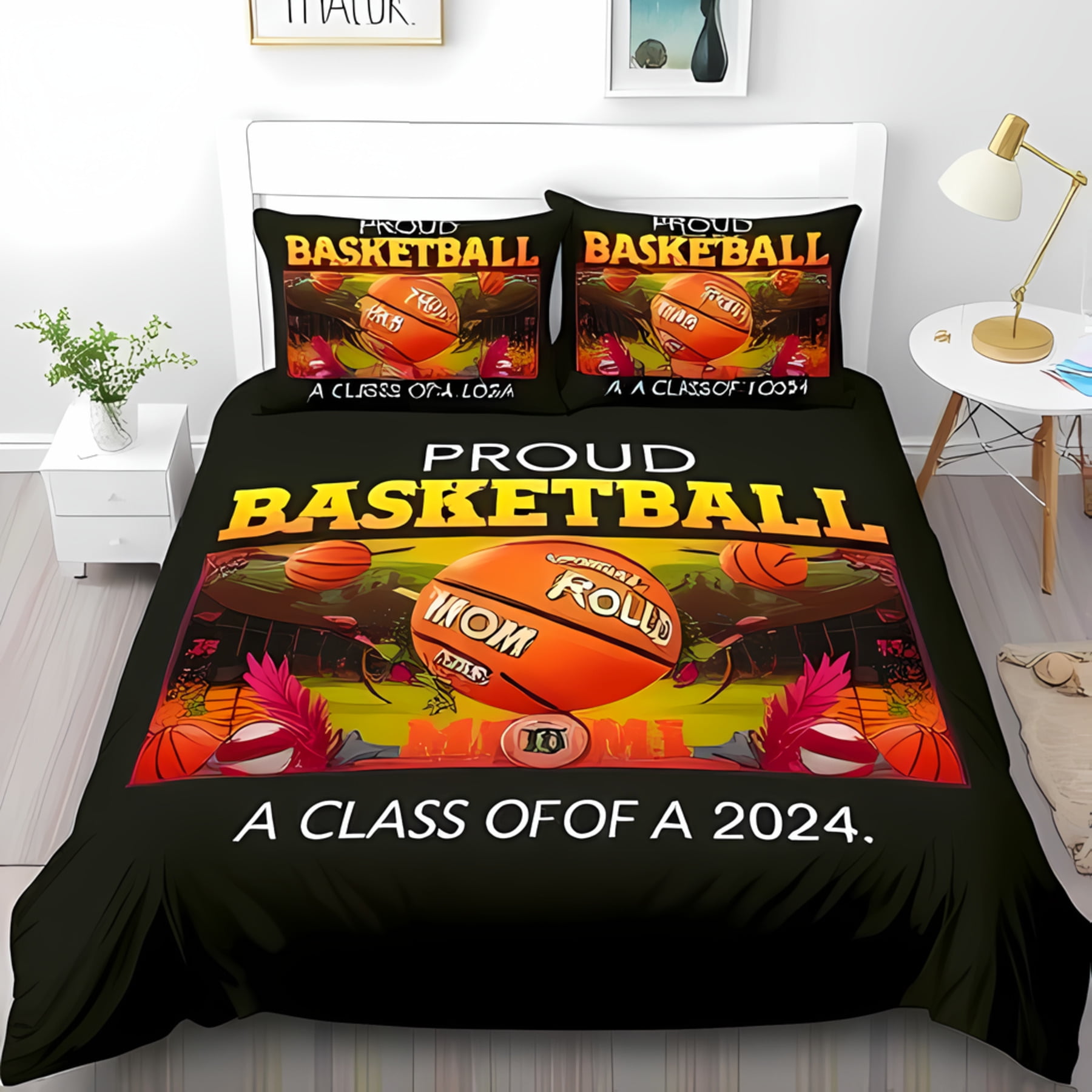 3-Piece Basketball Themed Duvet Cover Set for Proud Moms - Black with ...