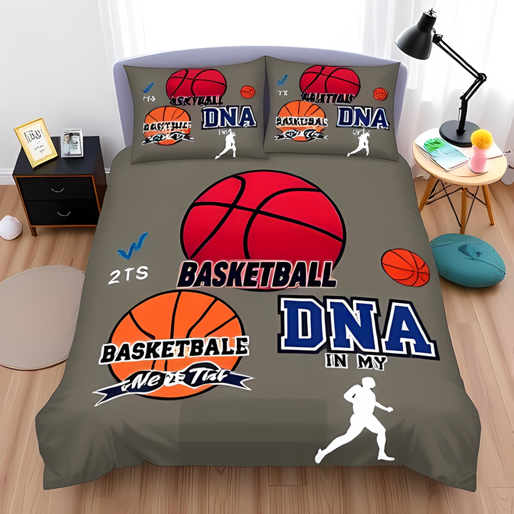 3-Piece Basketball-Themed Duvet Cover Set with Bold Graphics Red ...