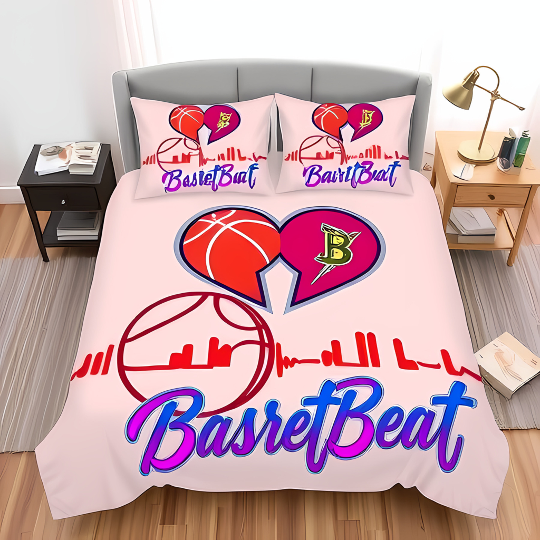3-Piece Basketball Themed Duvet Cover Set with Colorful 'BasretBeat ...