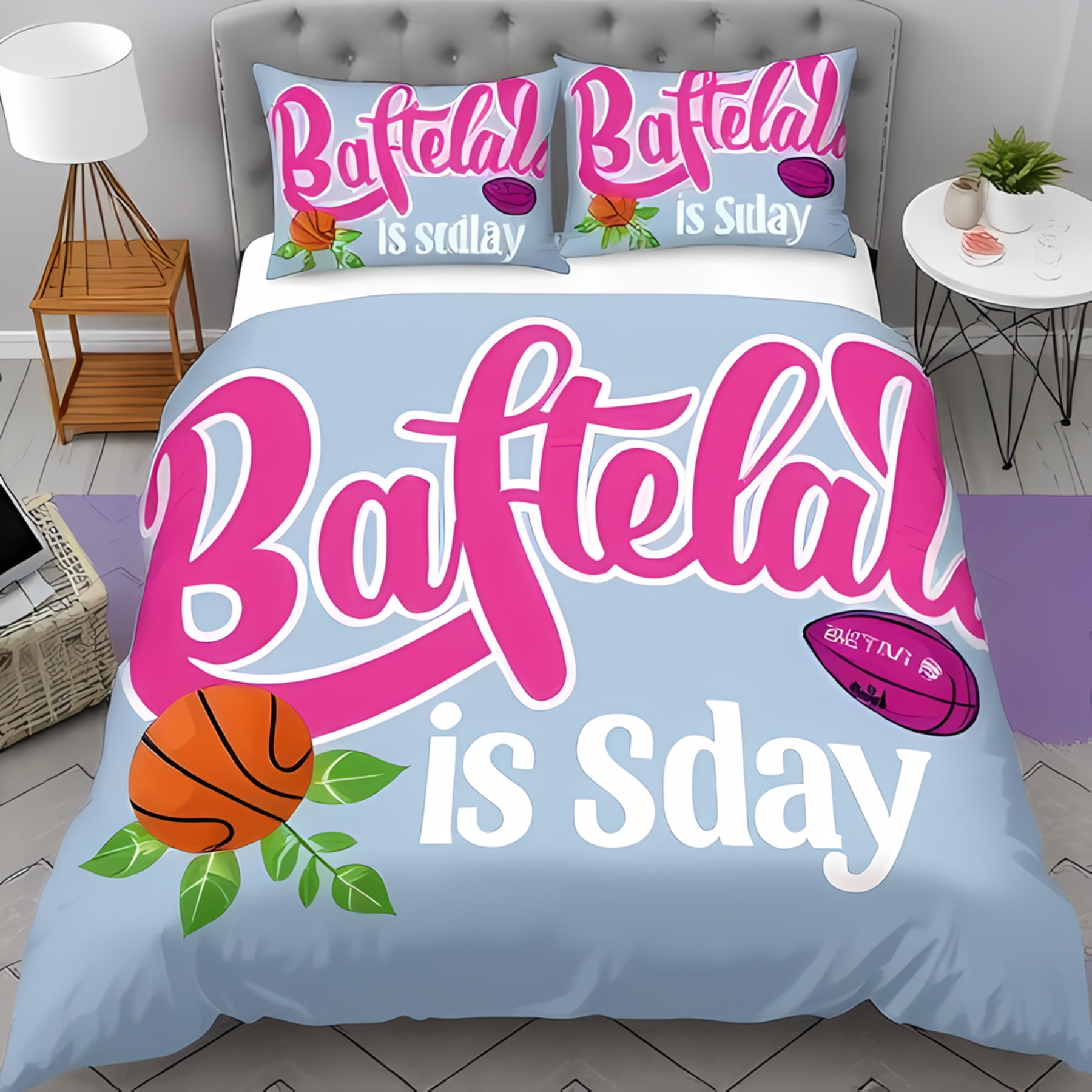 3-Piece Basketball Themed Duvet Cover Set with Playful " Baftelale is ...