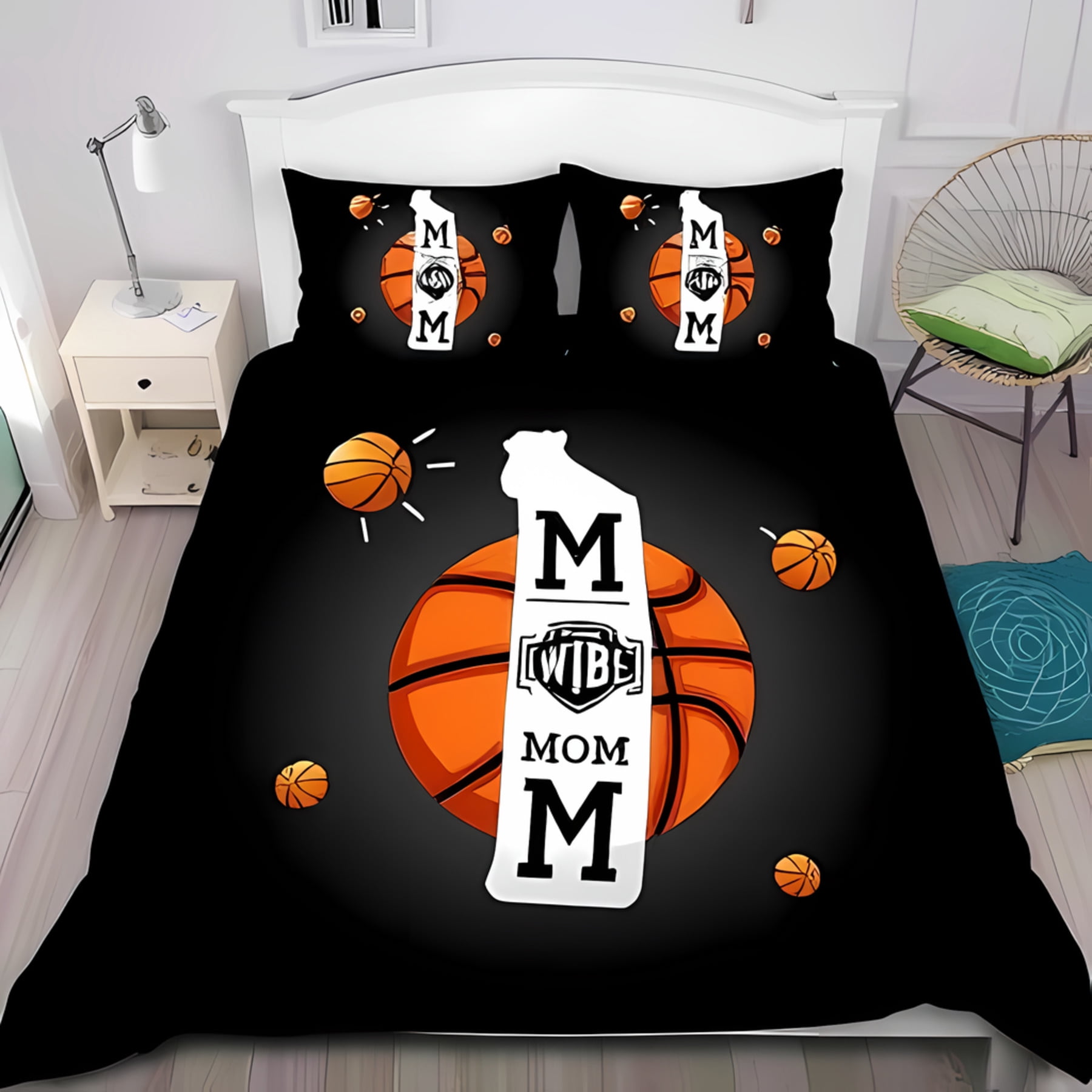 3-Piece Basketball Themed Duvet Cover Set with Playful Design Black ...