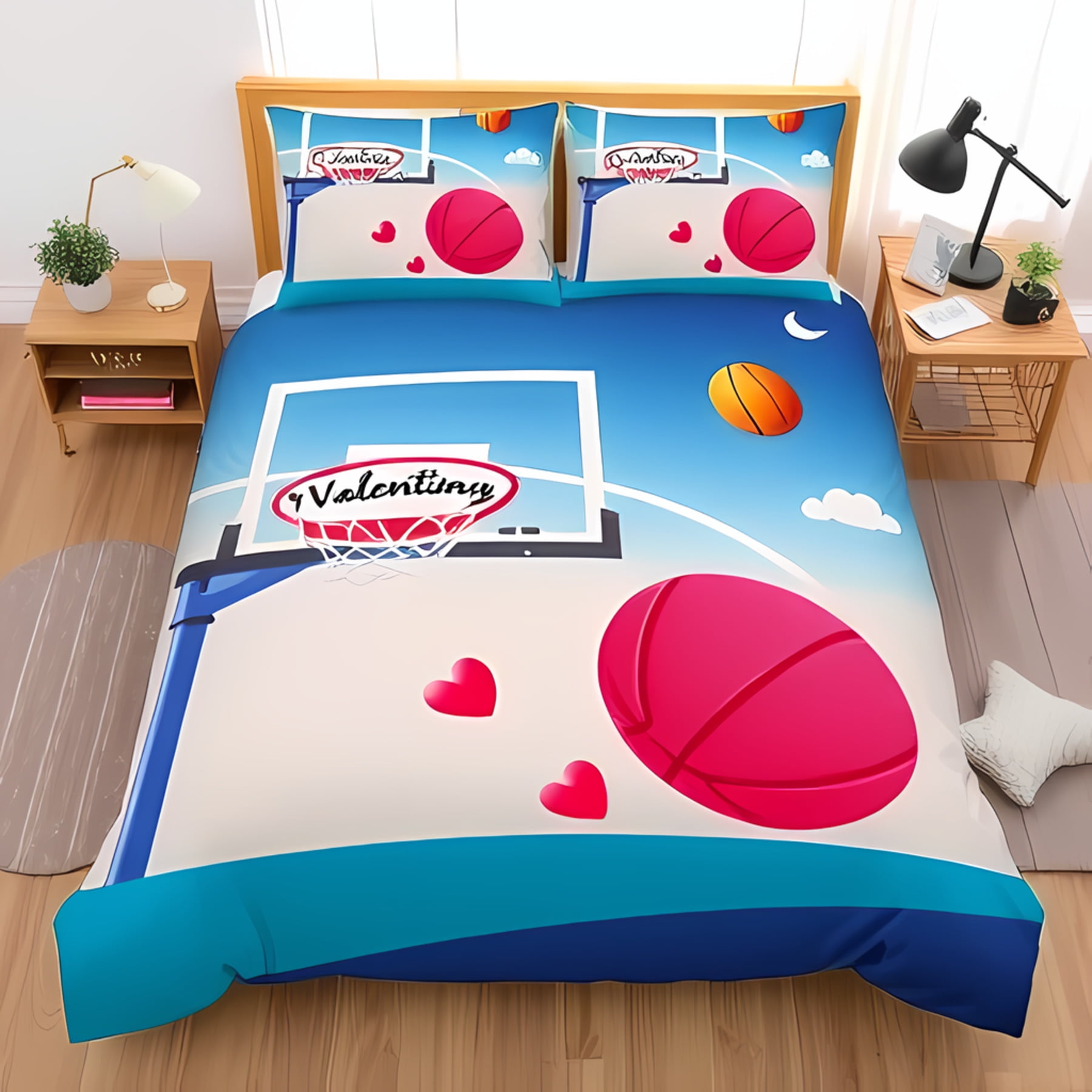 3-Piece Basketball Themed Duvet Cover Set with 'Valentiny' Design Pink ...