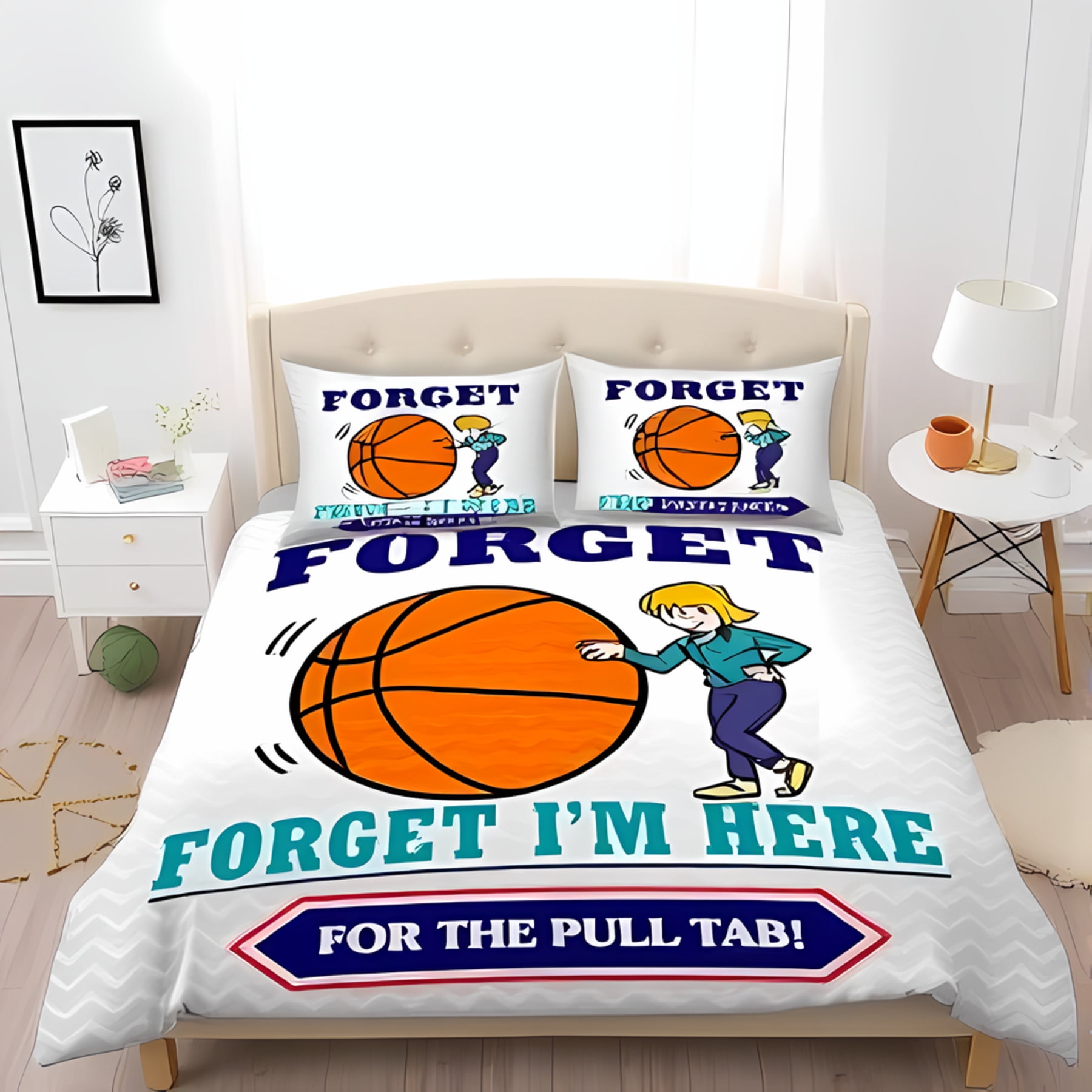 3-Piece Basketball Themed Duvet Cover Set with Whimsical Dribbling ...