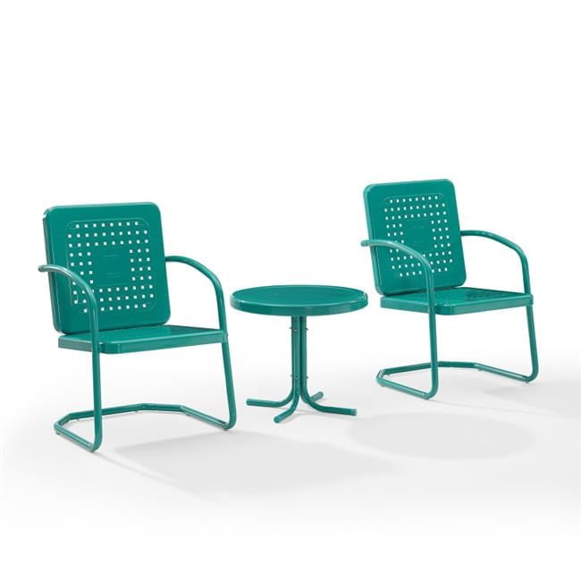 3 Piece Bates Outdoor Chair Set with Side Table, Turquoise Gloss ...