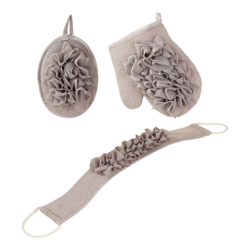 3 Piece Bath Body Scrubber Set Breathable Fiber Back Scrub Towel ...