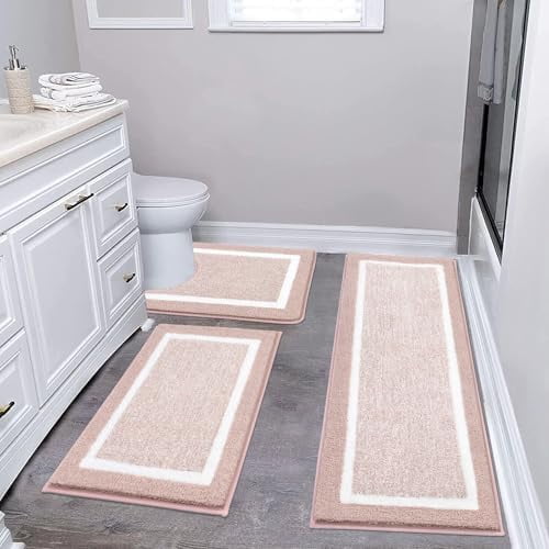 3 Piece Bath Mat Set, Non Slip Plush Rugs, Absorbent Shaggy Set With U ...