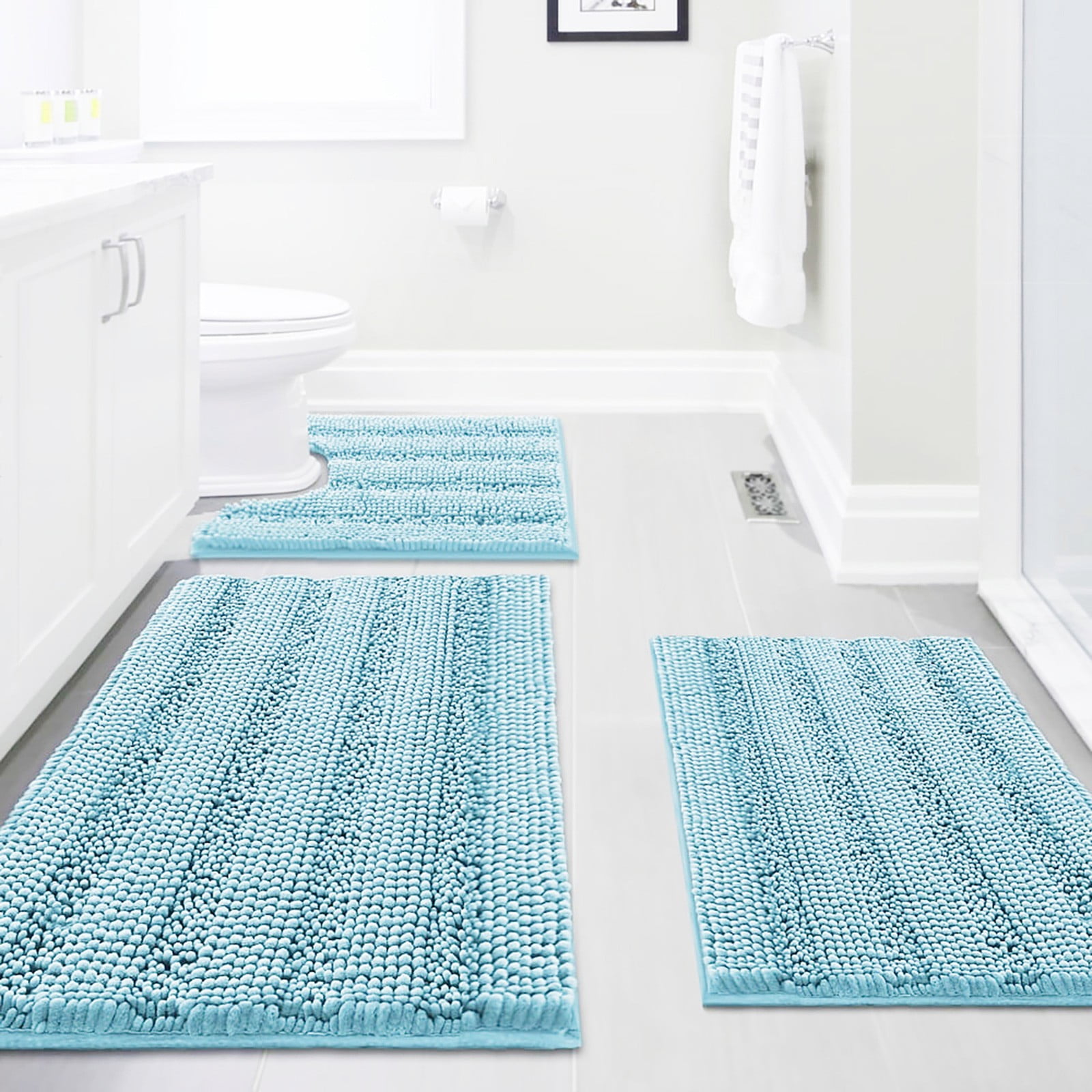 3-Piece Bath Mat Set with U-Shaped Toilet Rug, Non-Slip Absorbent ...