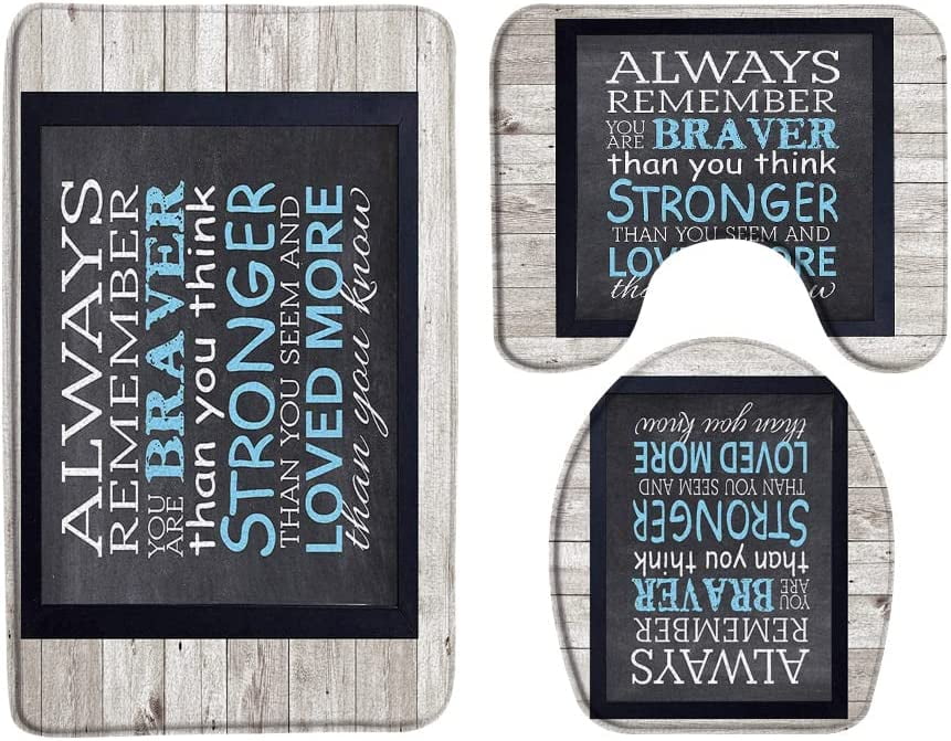 3 Piece Bath Rug Mat Sets Inspirational Quote Blue White Words on Gray ...