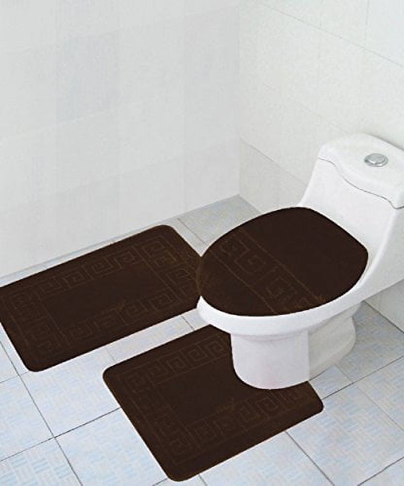3 Piece Greek Key Design Bath Rug Set with Large Contour Mat and Lid ...