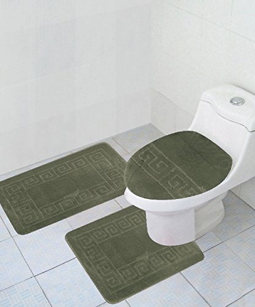 3-Piece Sage Bath Rug Set with Large Contour Mat and Lid Cover, Greek ...